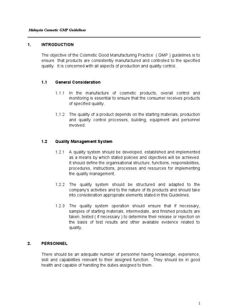 Malaysia GMP Cosmetic Guidelines | PDF | Quality Management System ...