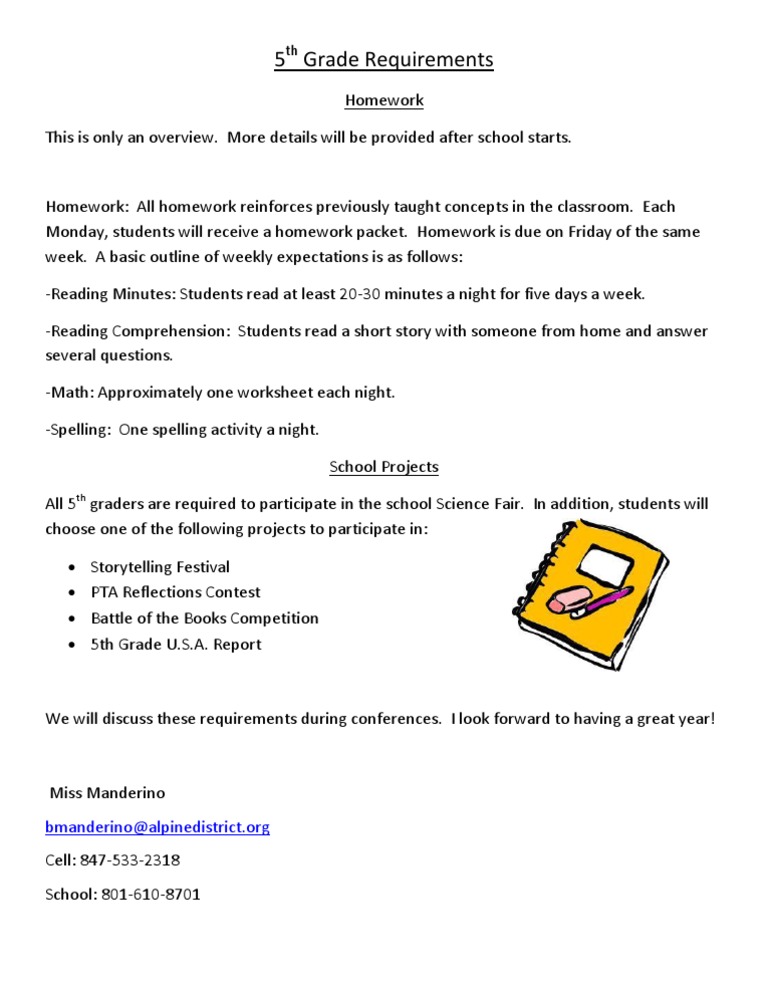 5th Grade Homework and Project Overview | PDF