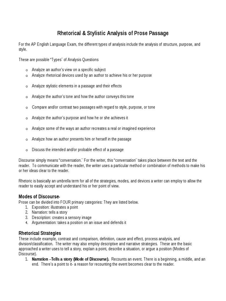 Rhetorical & Stylistic Analysis of Prose Passage | PDF | Sentence ...
