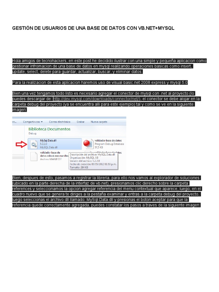 GESTIÓN DE USUARIOS DE UNA BASE DE DATOS CON VB.NET+MYSQL | PDF | Tabla (base de datos) | SQL