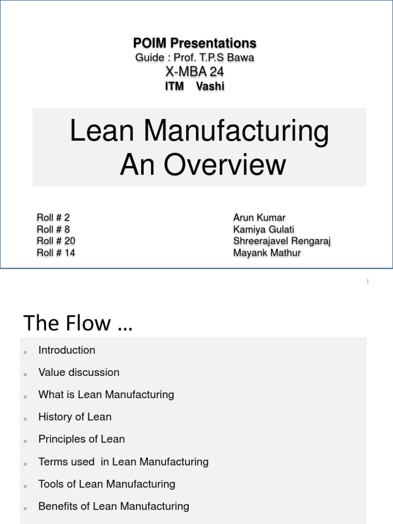 Lean Manufacturing Overview | PDF | Lean Manufacturing | Process ...