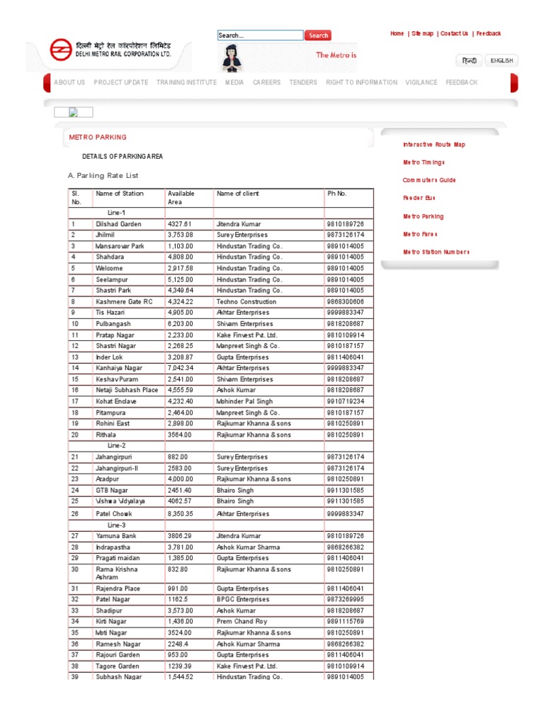 DMRC - Metro Parking, Parking Rate List | Download Free PDF | Electric ...