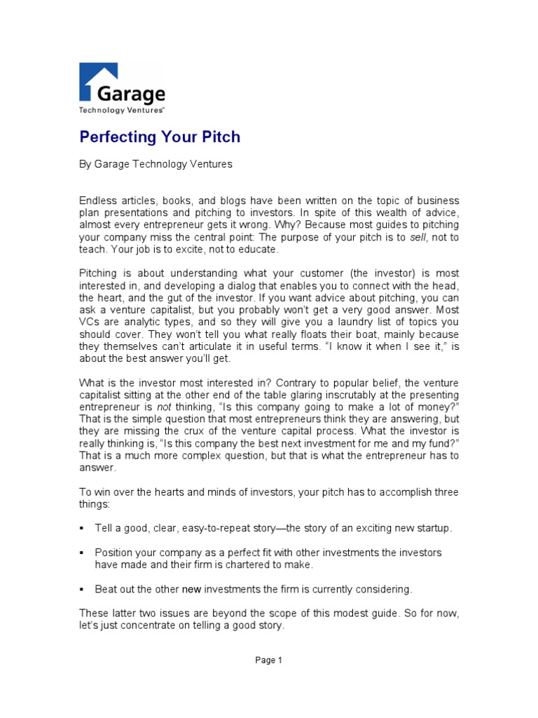 Perfecting Your Pitch | PDF