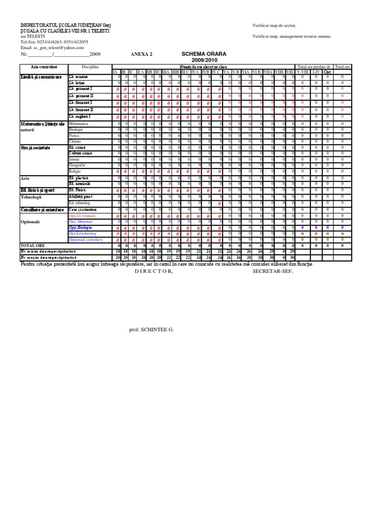 Anexa 2: Schema Orara 2009/2010 | PDF