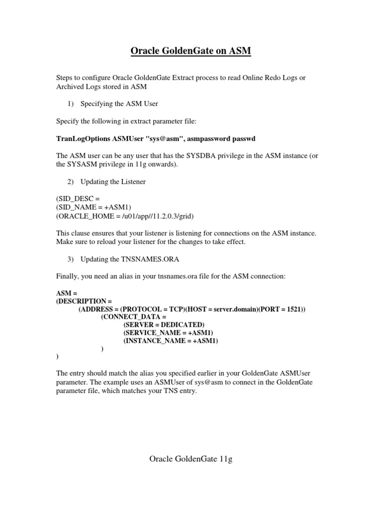 Oracle GoldenGate On ASM | PDF | Computers