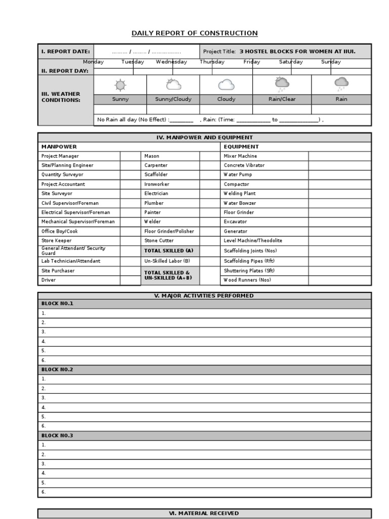 Daily Report of Construction 01082013