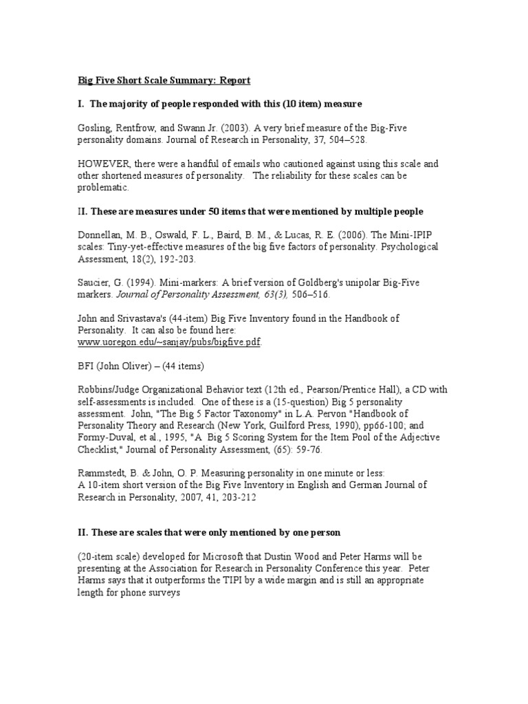 Big Five Personality Measures Overview | PDF