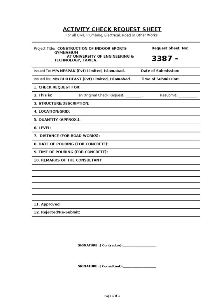 Activity Check Request Sheet | PDF