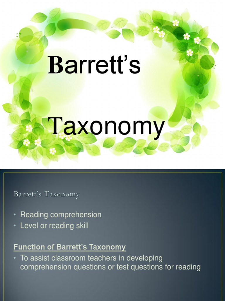Barret's Taxonomy | Recall (Memory) | Reading Comprehension