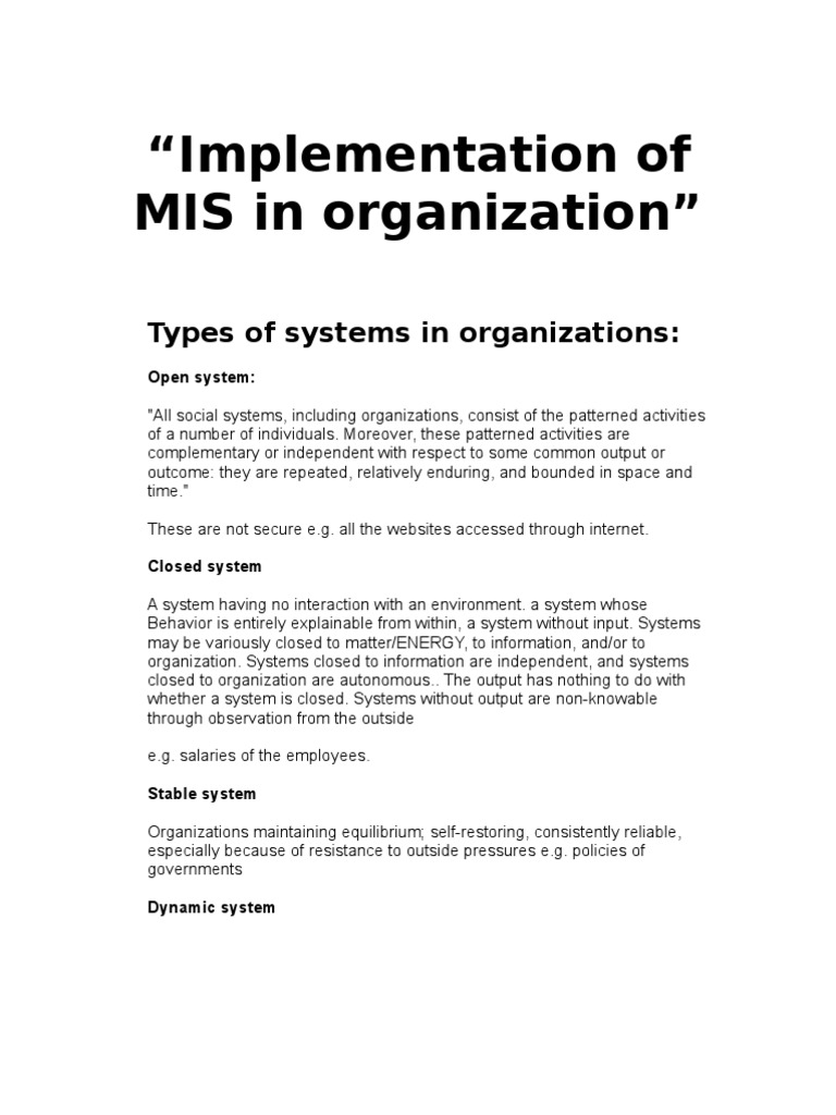 Implementation of MIS in Organization | PDF | System | Information