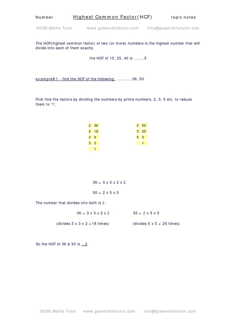 HCF Calculation Examples for GCSE | PDF | Ring Theory | Mathematical ...