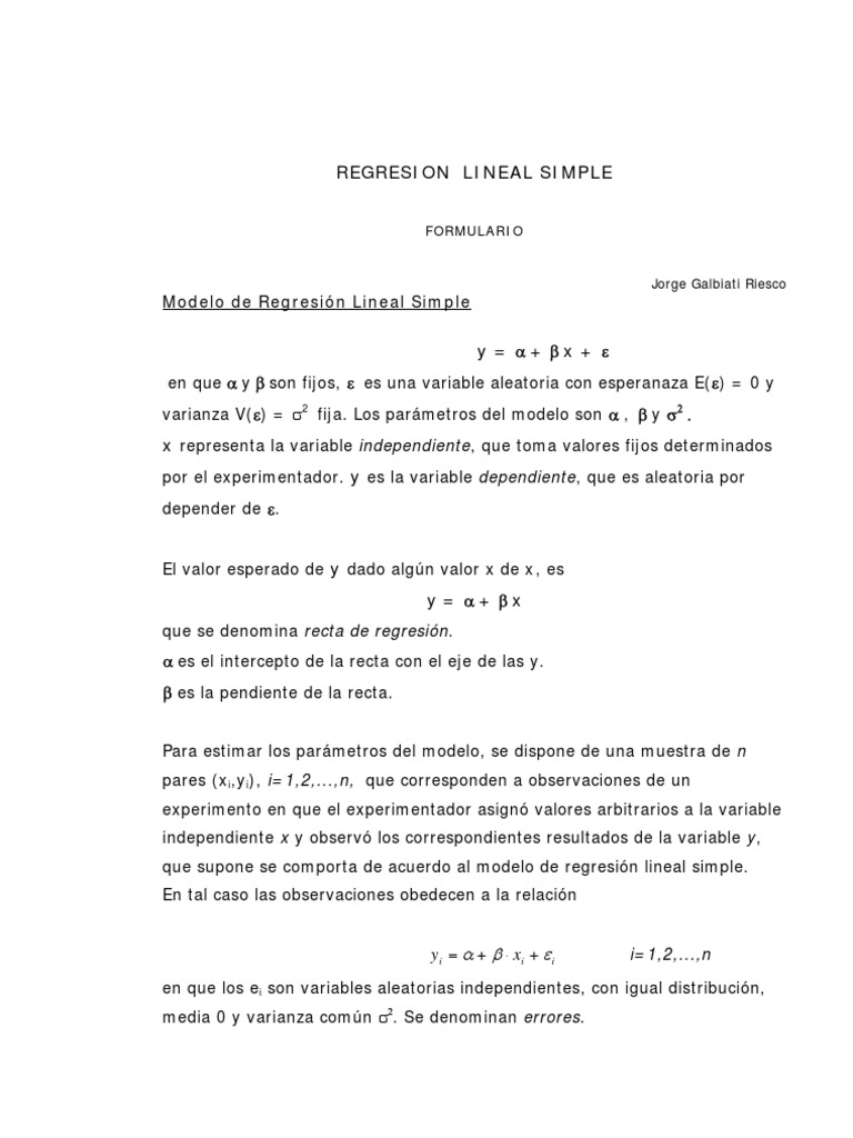 Formulario Regresion | PDF | Intervalo de confianza | Regresión lineal