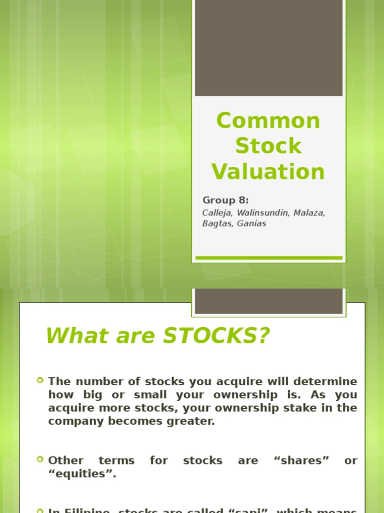Common Stock Valuation: Group 8 | PDF | Stocks | Valuation (Finance)