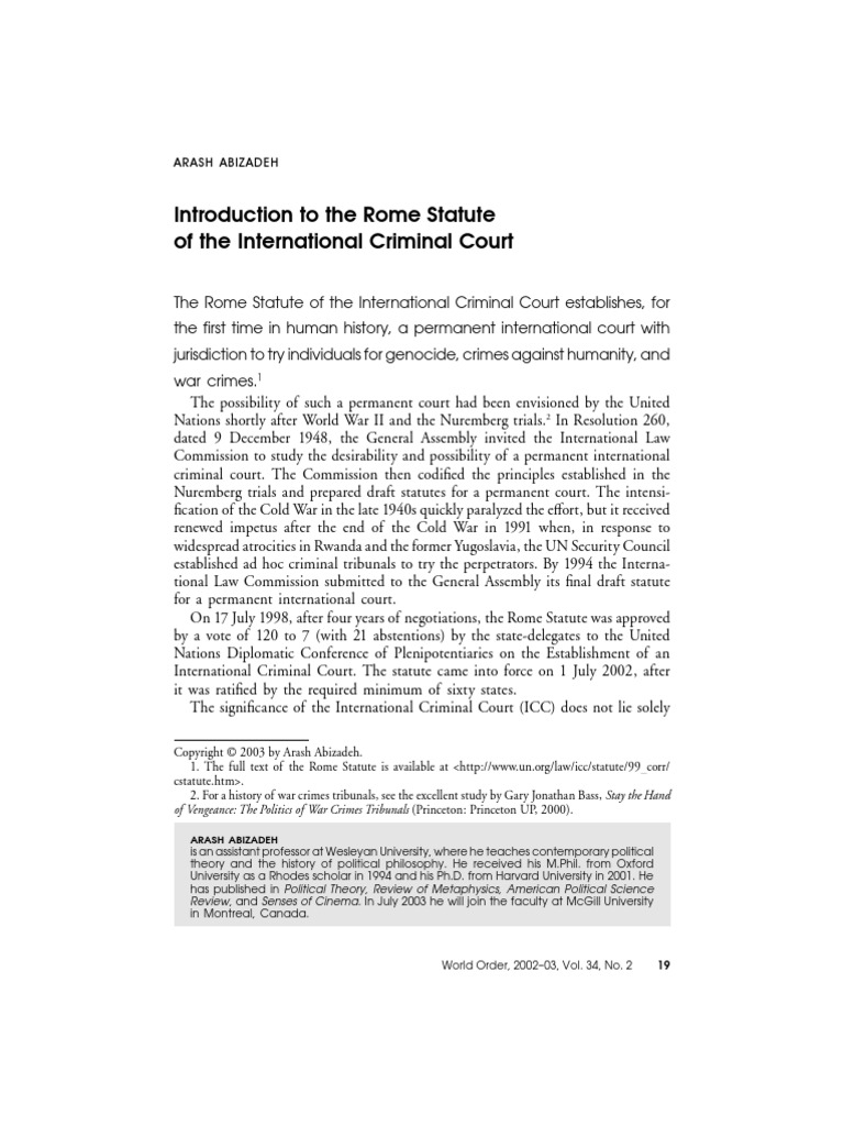 Abizadeh - Introduction Rome Statute | PDF | International Criminal ...