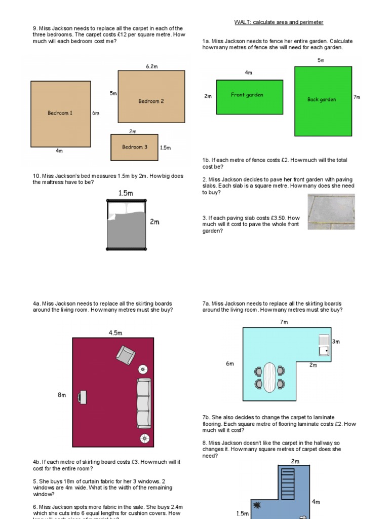 Area and Perimeter Around The House | PDF | Flooring | Bed
