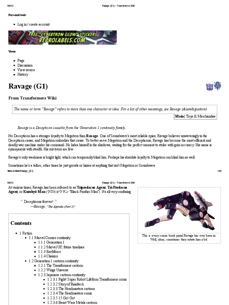 Ravage (G1) - Transformers Wiki | PDF