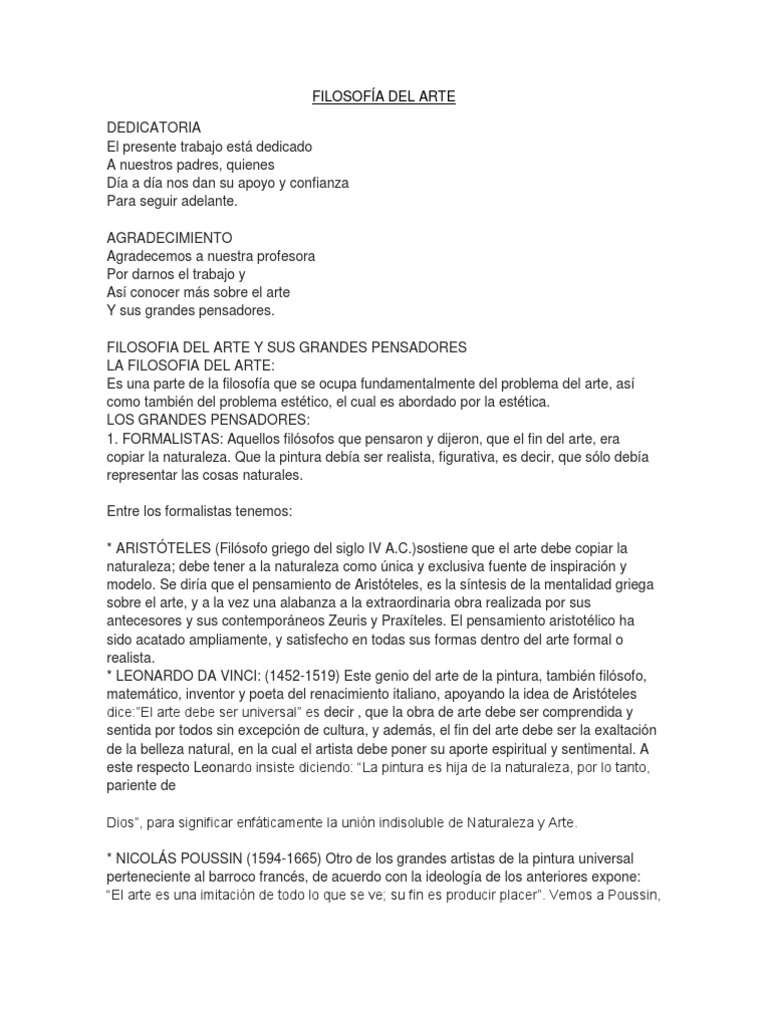 Filosofía del Arte y Pensadores Clave | PDF | Aristóteles | Estética