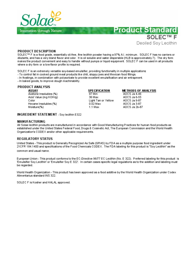 SOLEC F PS - PDF Especificaciones | PDF | Food And Drink | Foods