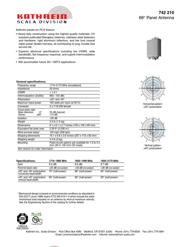 KATHREIN - 742 210 - 68° Panel Antenna 1710–2170 MHz | Antenna (Radio ...