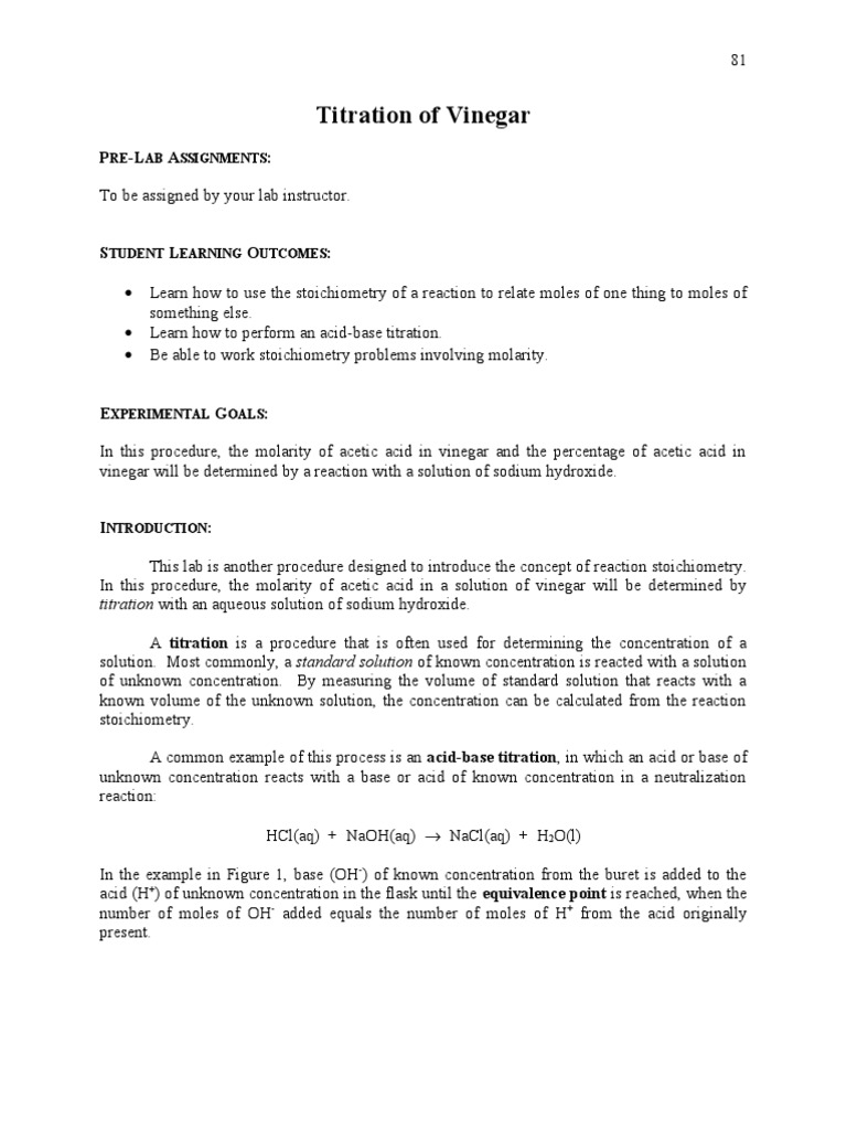 Titration of Vinegar Lab Experiment | PDF | Titration | Chemistry