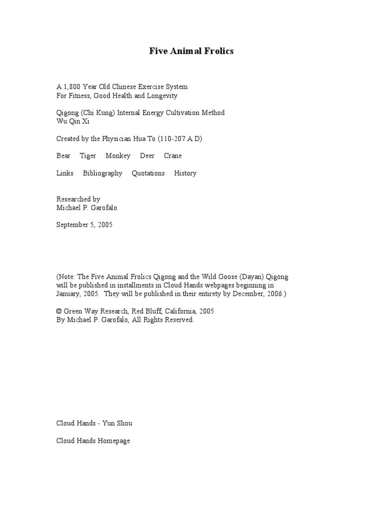 Five Animal Frolics | PDF | Tai Chi | Qi