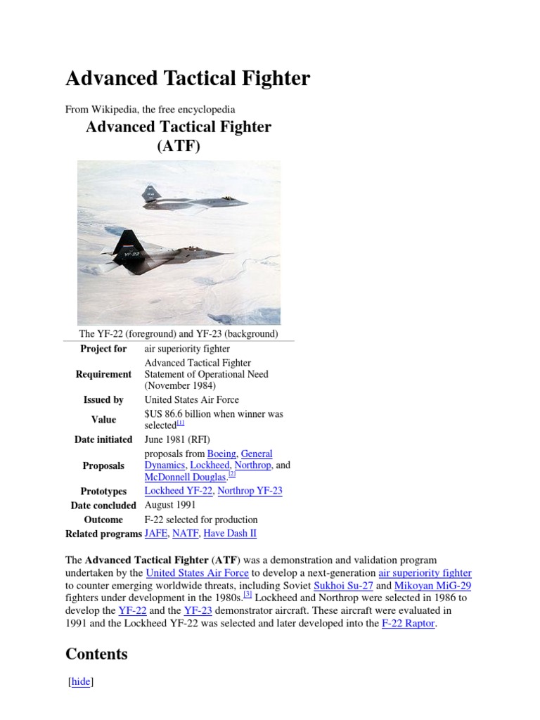 Advanced Tactical Fighter | PDF | Aircraft Configurations | Vehicle Design