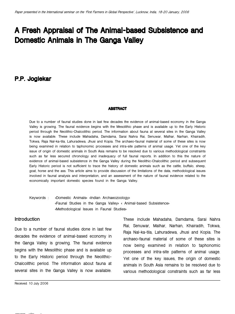 A Fresh Appraisal of The Animal-Based Subsistence and Domestic Animals in The Ganga Valley | PDF ...