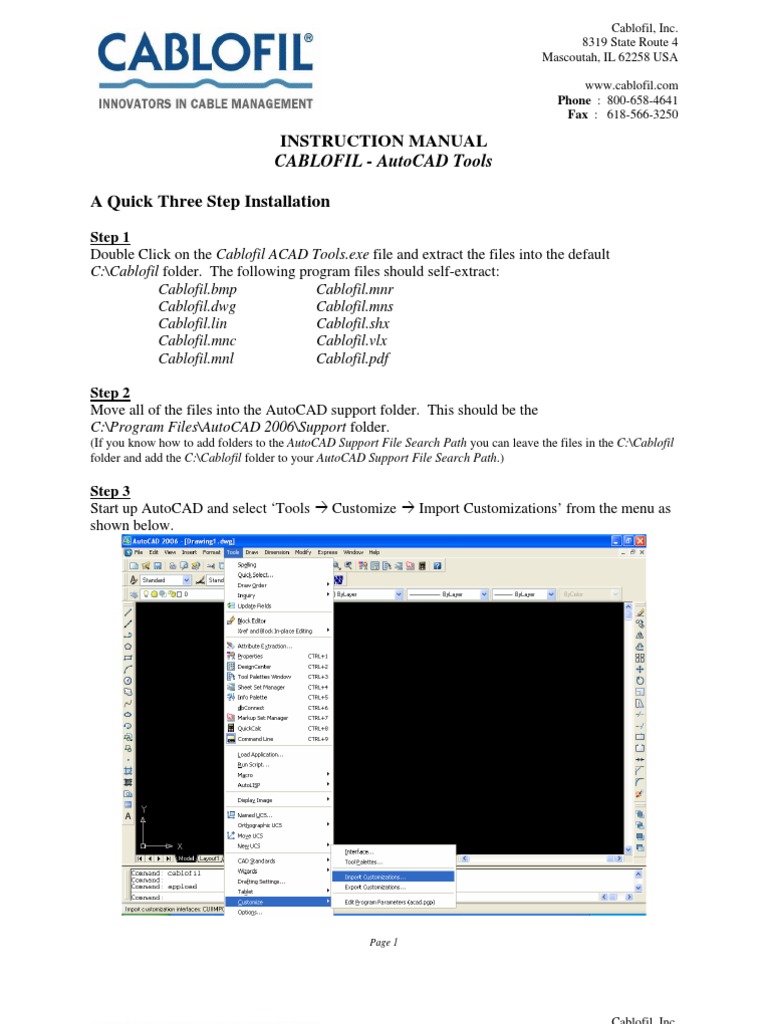 Cablofil AutoCAD Add-On Manual 2006 | PDF | Auto Cad | Dialog Box