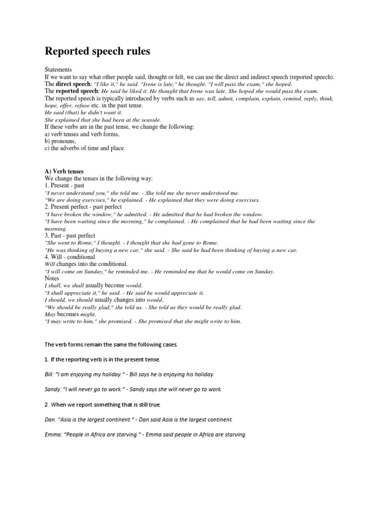 Reported Speech Rules | PDF | Onomastics | Linguistic Typology