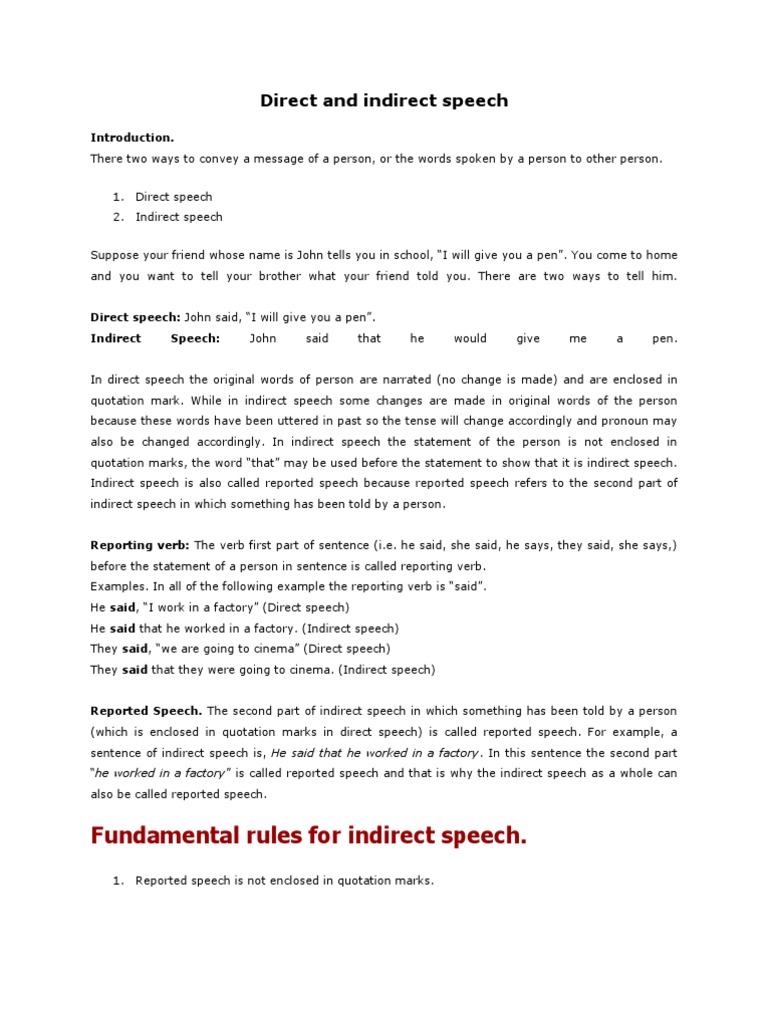 Direct and Indirect Speech | Download Free PDF | Question | Verb