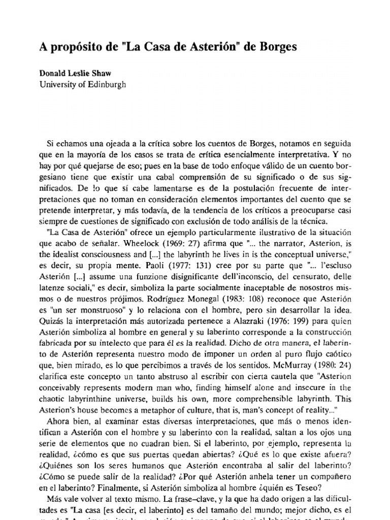Análisis de "La Casa de Asterión" | PDF | Cuentos | Laberinto
