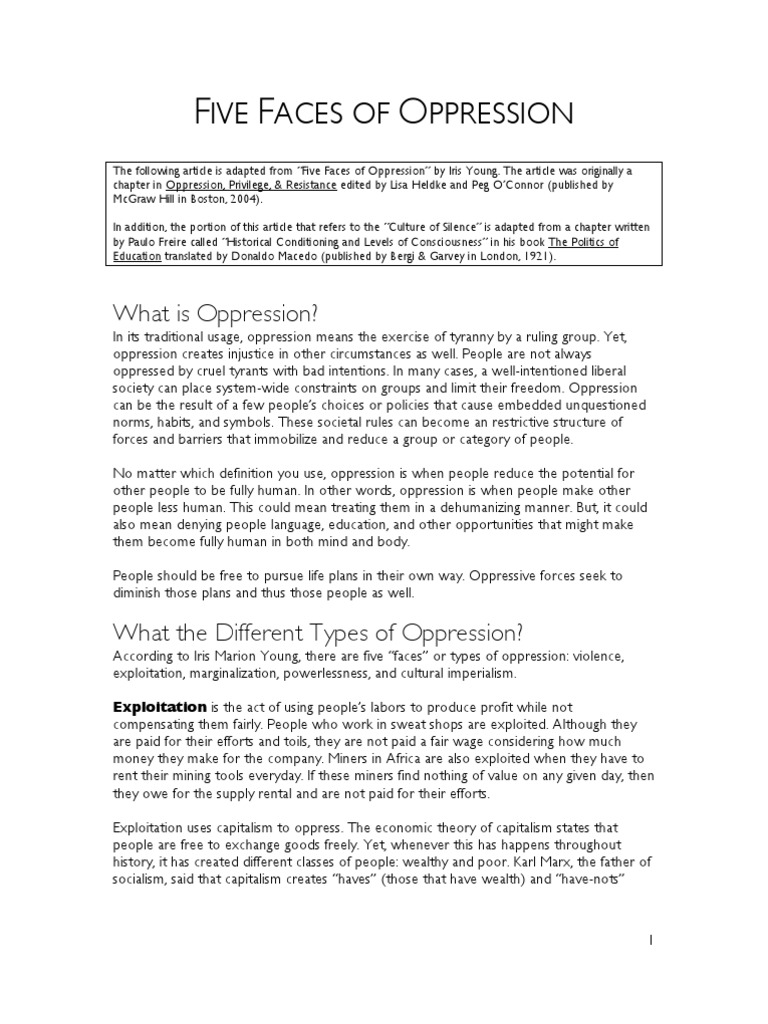 Five Faces of Oppression Young | PDF | Exploitation Of Labour | Social ...