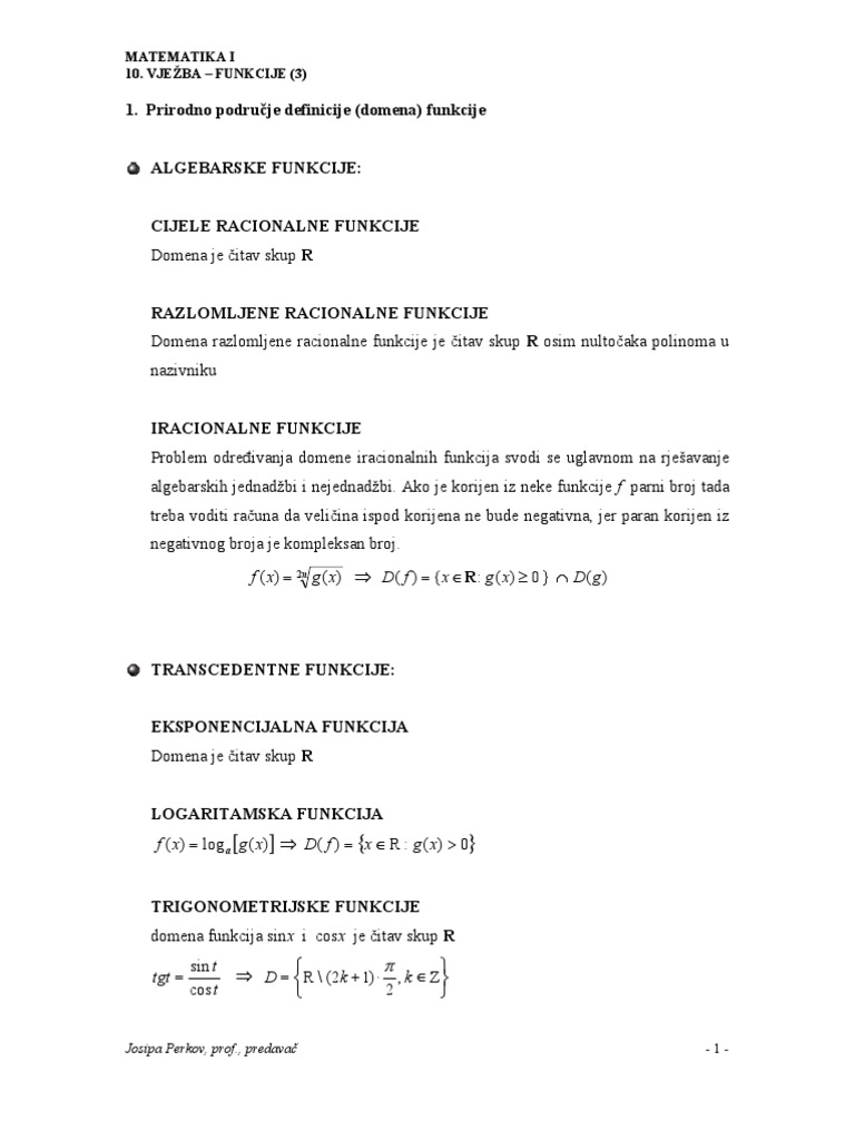 vjezba-DOMENA FUNKCIJE | PDF