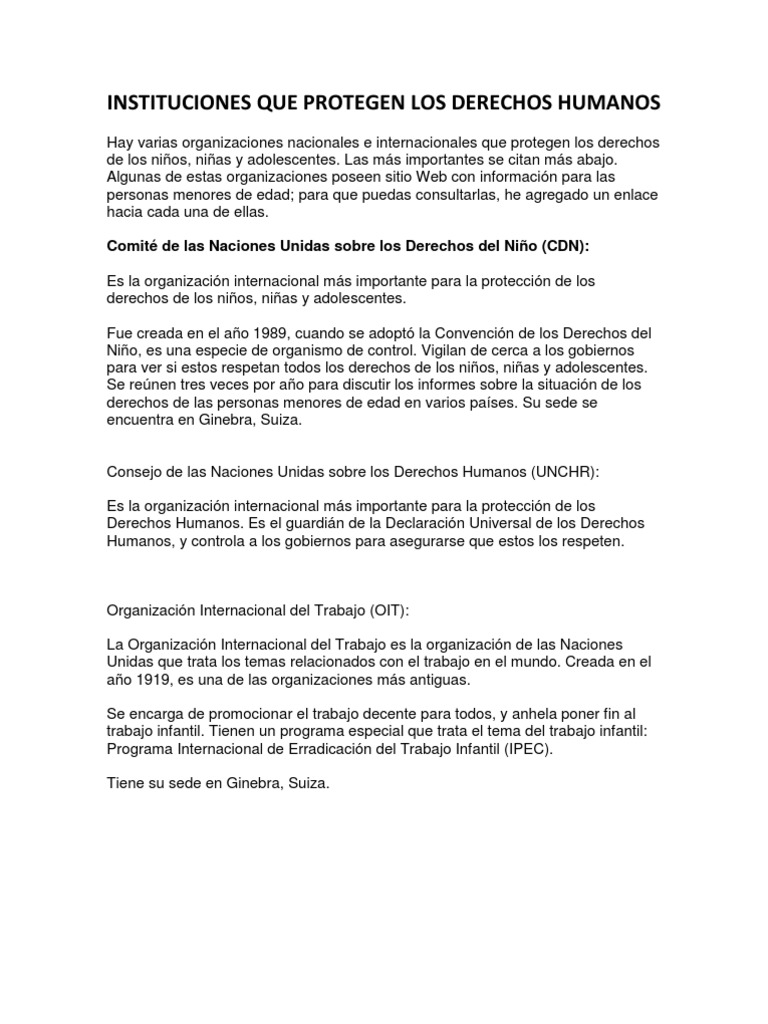 Instituciones Que Protegen Los Derechos Humanos Instituciones Que Protegen Los Derechos Humanos