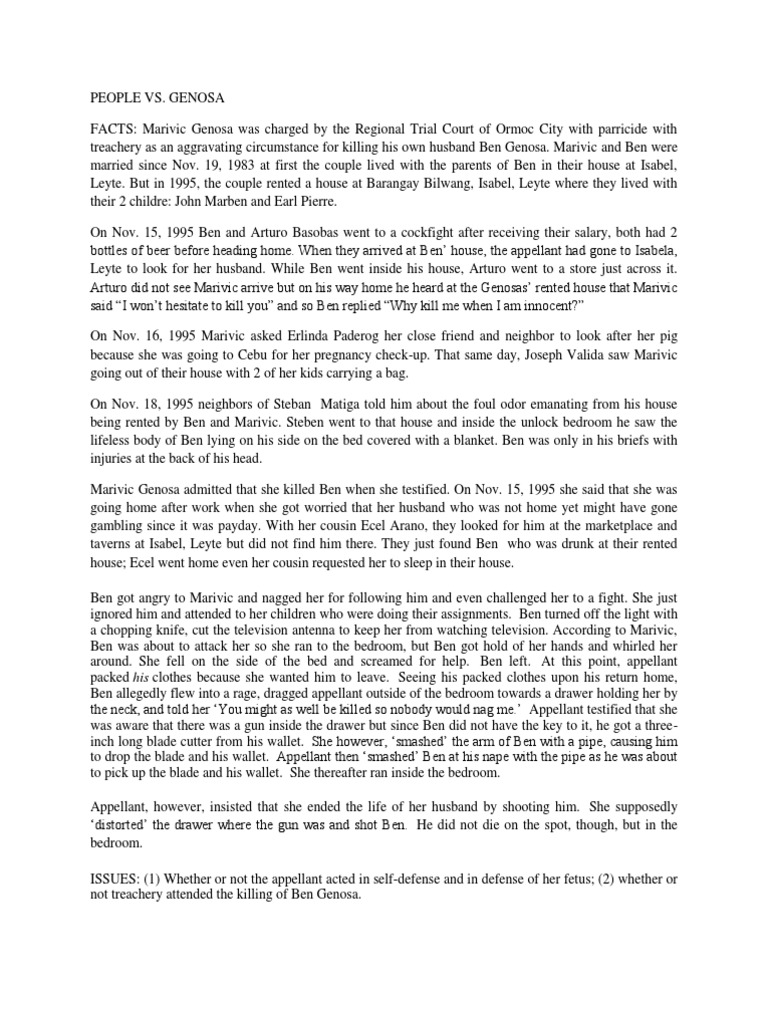 People Vs Genosa Case Digest | PDF | Evidence (Law) | Prosecutor