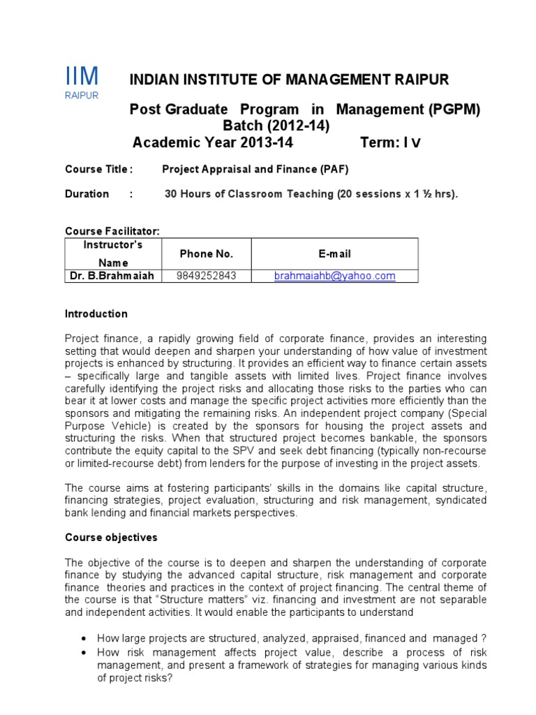PAF Course Outline IIMR 2013 14 | PDF | Public–Private Partnership ...