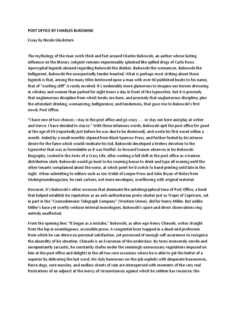 Bukowski's Post Office: A Struggle for Freedom | PDF