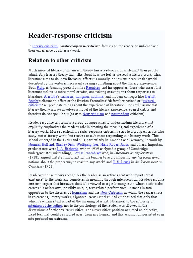 Reader Response Theory | PDF | Psychological Concepts | Cognition