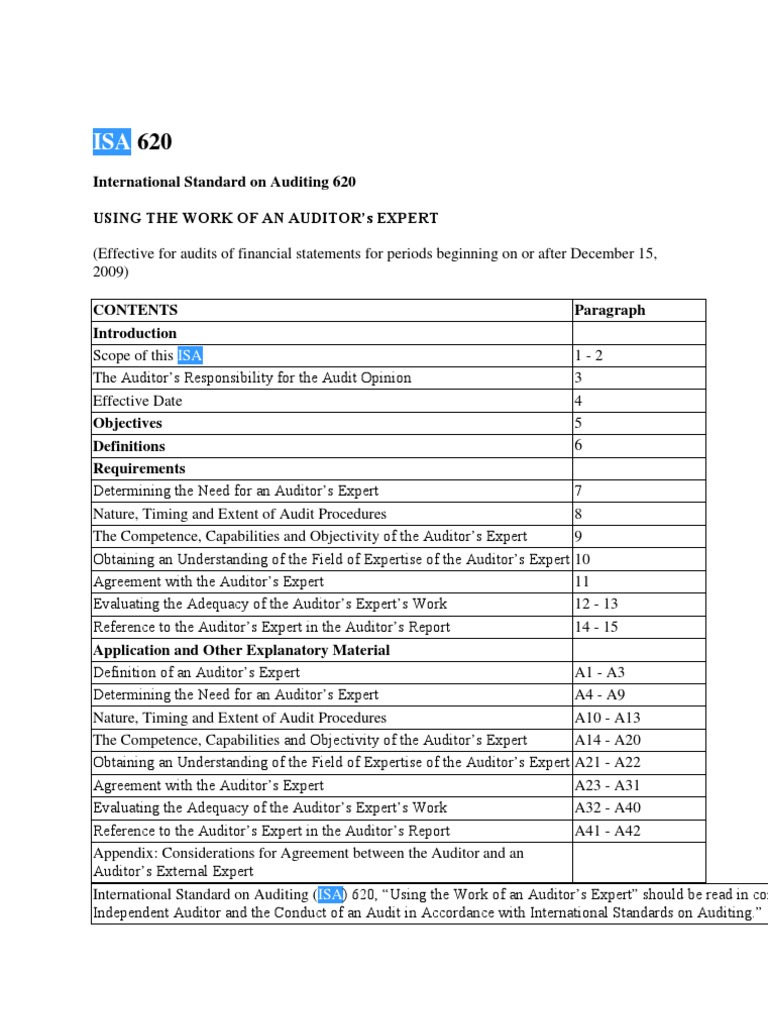 Isa 620 | PDF | Financial Audit | Expert
