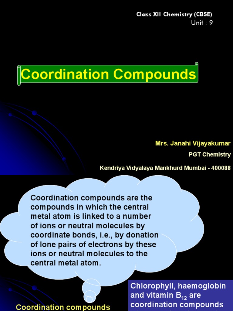 Class 12 Science Unit 9 The Coordination Compound | PDF | Teaching ...