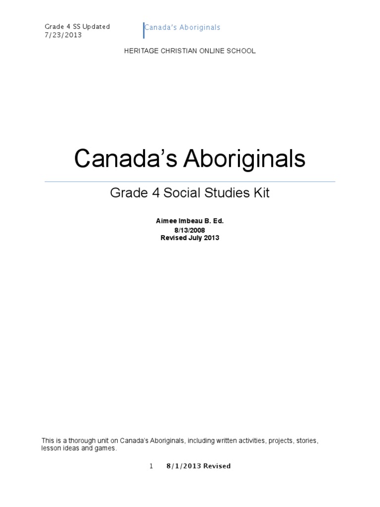 Grade 4 Social Studies: Canada's Aboriginals | PDF | First Nations | Museum