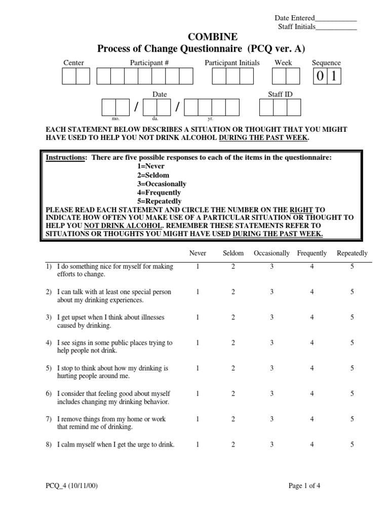 Process of Change Questionnaire p Cq 112001 | Psychological Concepts ...