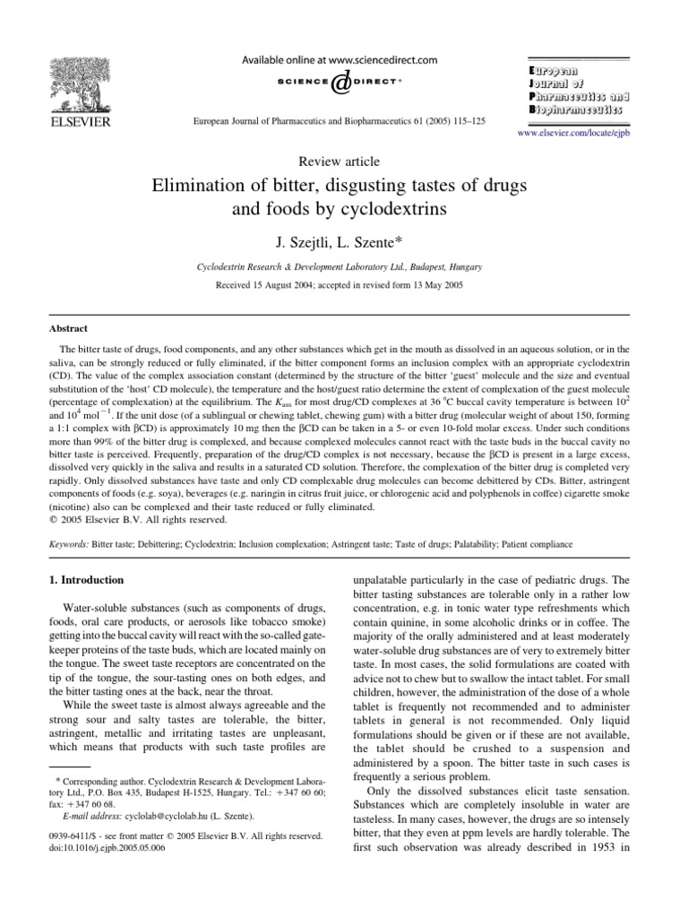 Elimination of Bitter, Disgusting Tastes of Drugs and Foods by ...