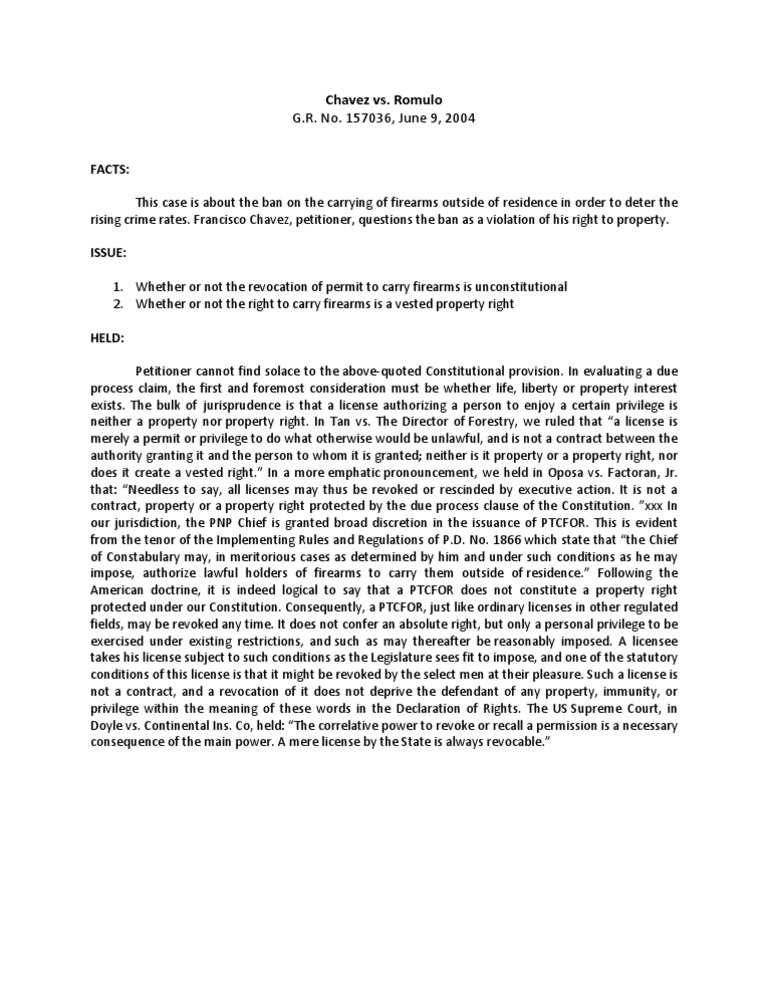 Chavez Vs Romulo Digest | Download Free PDF | Due Process Clause | Property