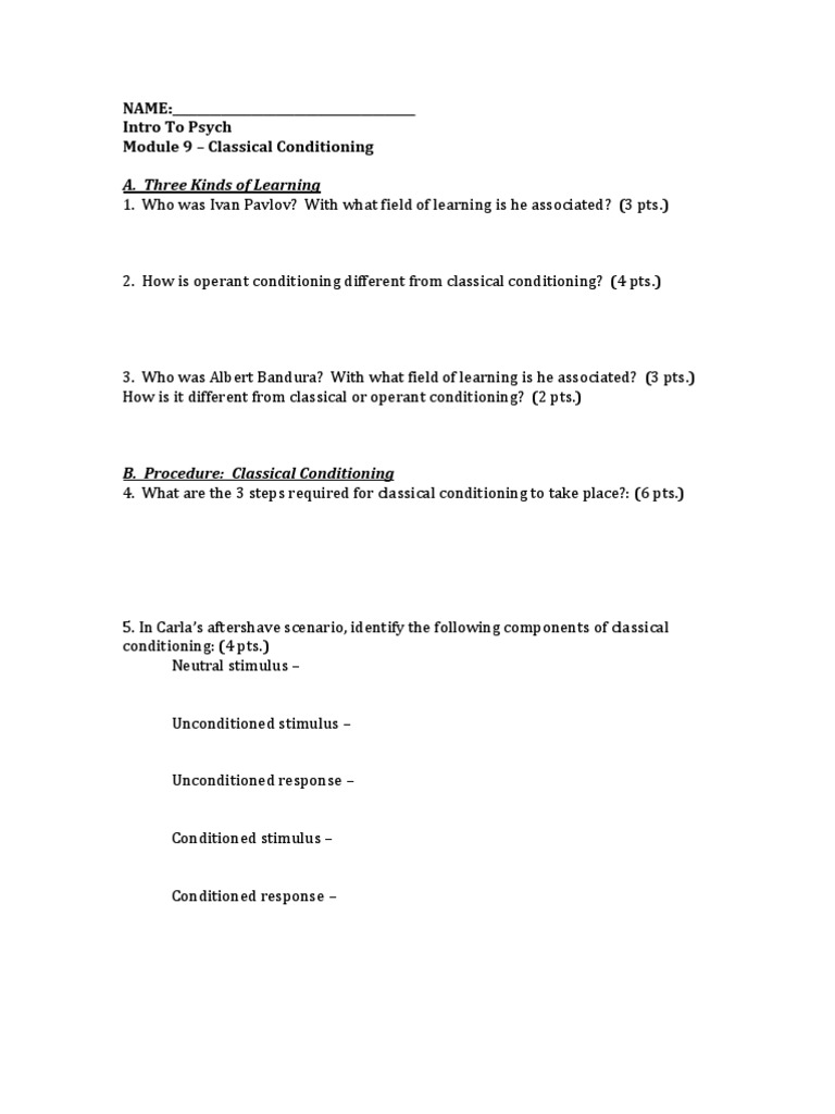 Module 9 ReadingGuide | PDF | Classical Conditioning | Neurophysiology