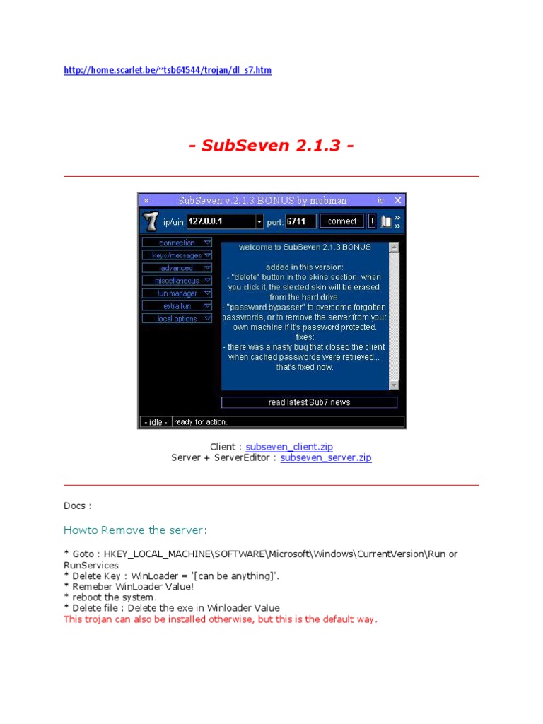 Subseven 2.1.3 - : Howto Remove The Server | Download Free PDF ...