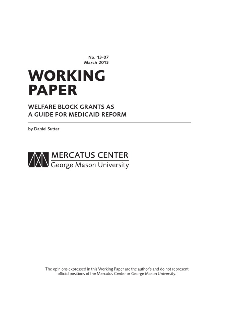 Welfare Block Grants As A Guide For Medicaid Reform | PDF | Temporary ...
