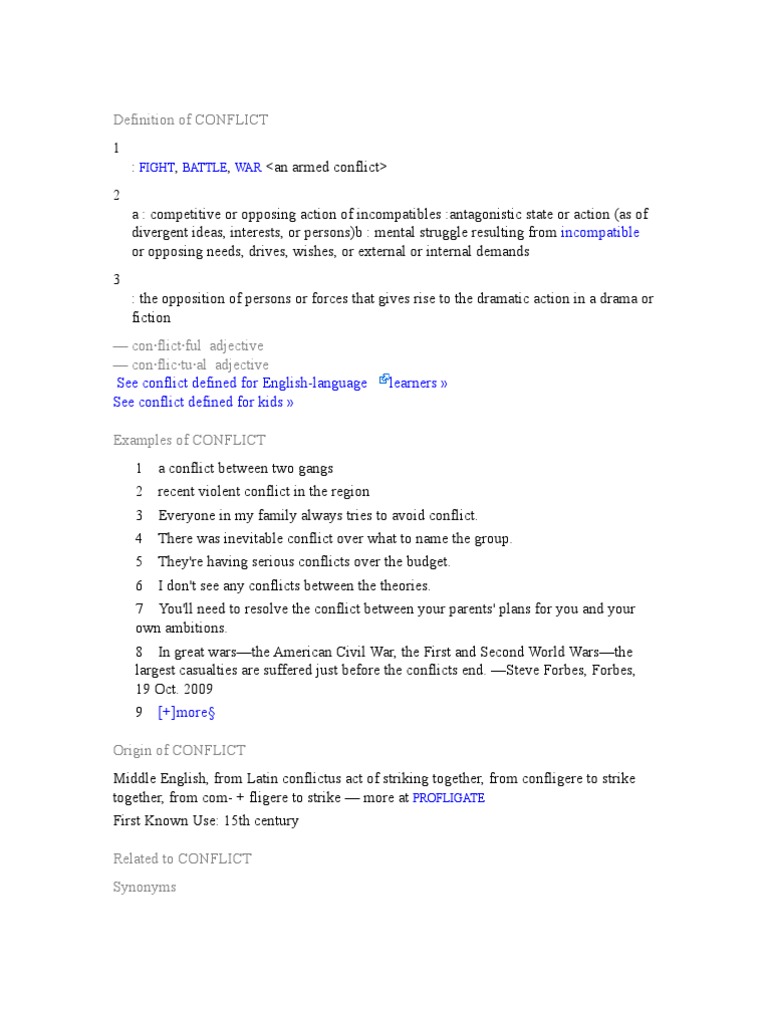 Definition of CONFLICT 4 | PDF | Linguistics | Unrest