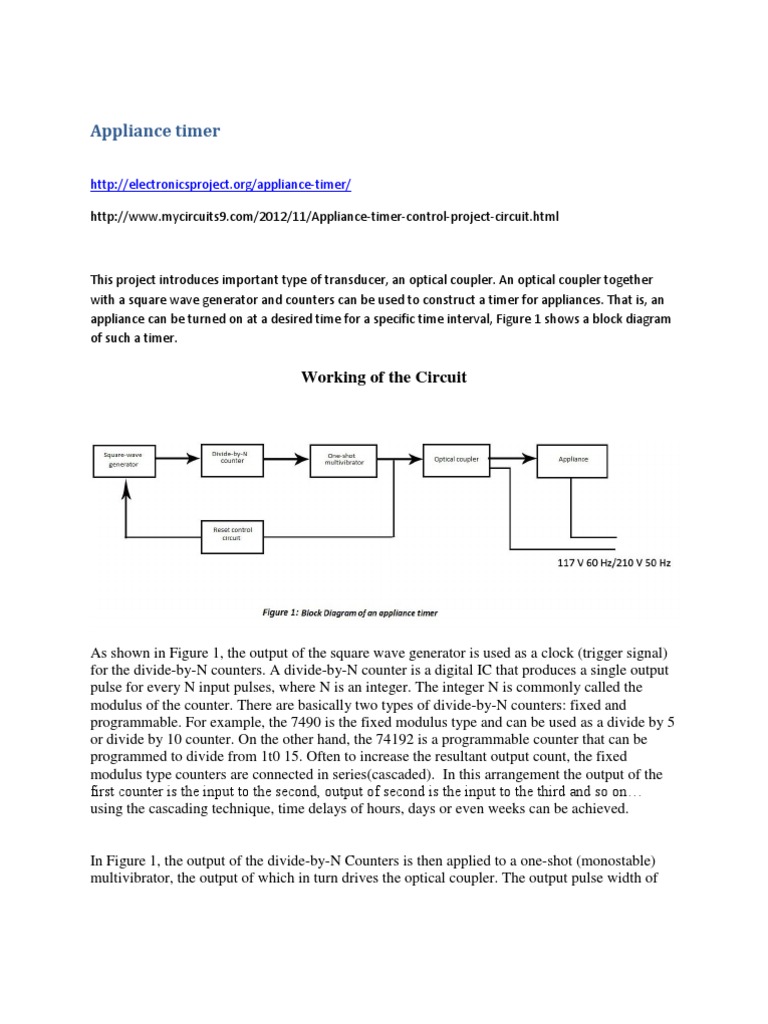 Appliance Timer: Working of The Circuit | PDF | Timer | Electronic Circuits