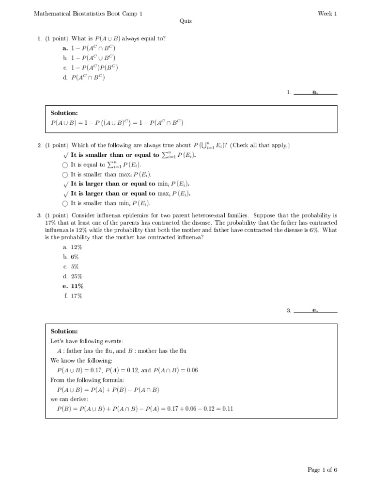Math Biostatistics Boot Camp 1 | PDF | Probability Theory | Statistical ...